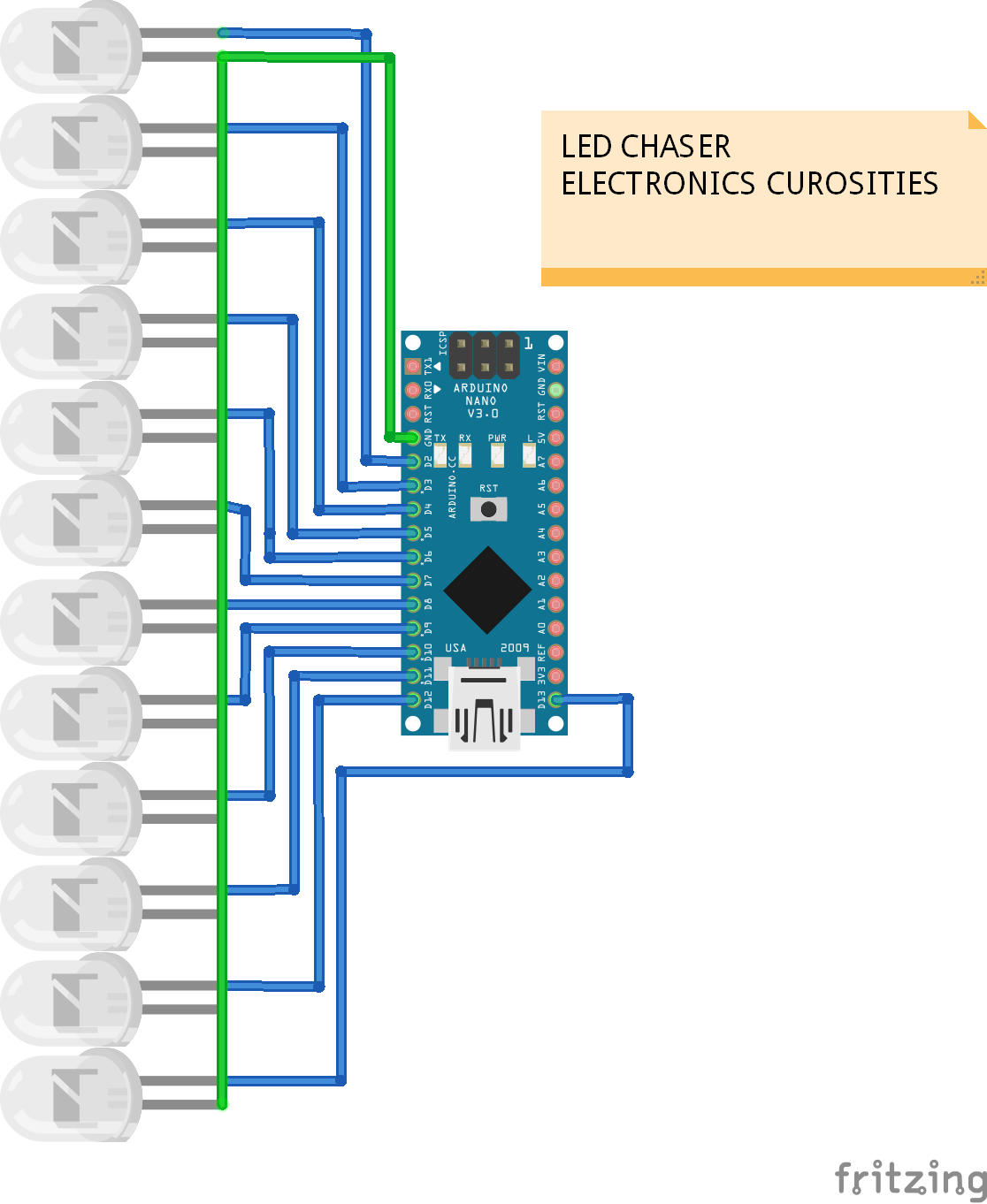 Led Chaser Circuit Using Arduino Nano With Codes Arduino Code For Led Flashing And Chaser