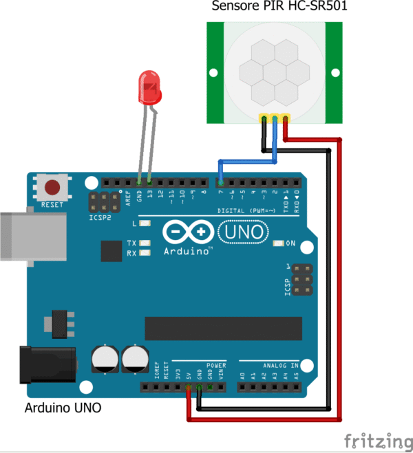 PIR Motion sensor with Arduino Uno Led indication circuit with code ...